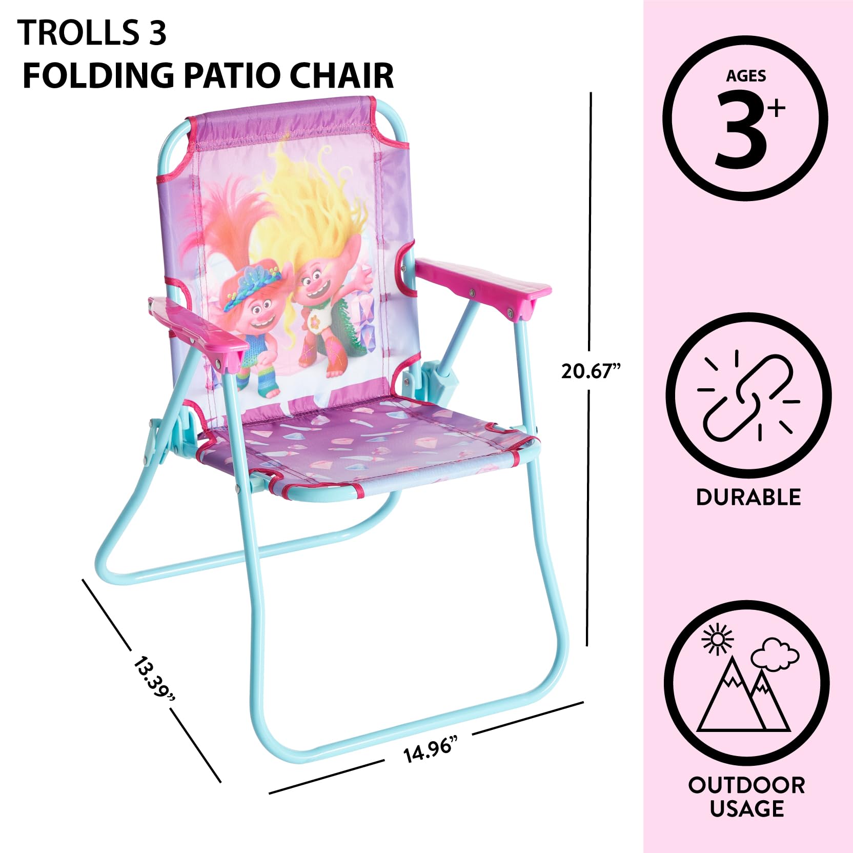 Snapklik.com : DreamWorks Trolls 3 Kids Outdoor Folding Chair, Portable ...