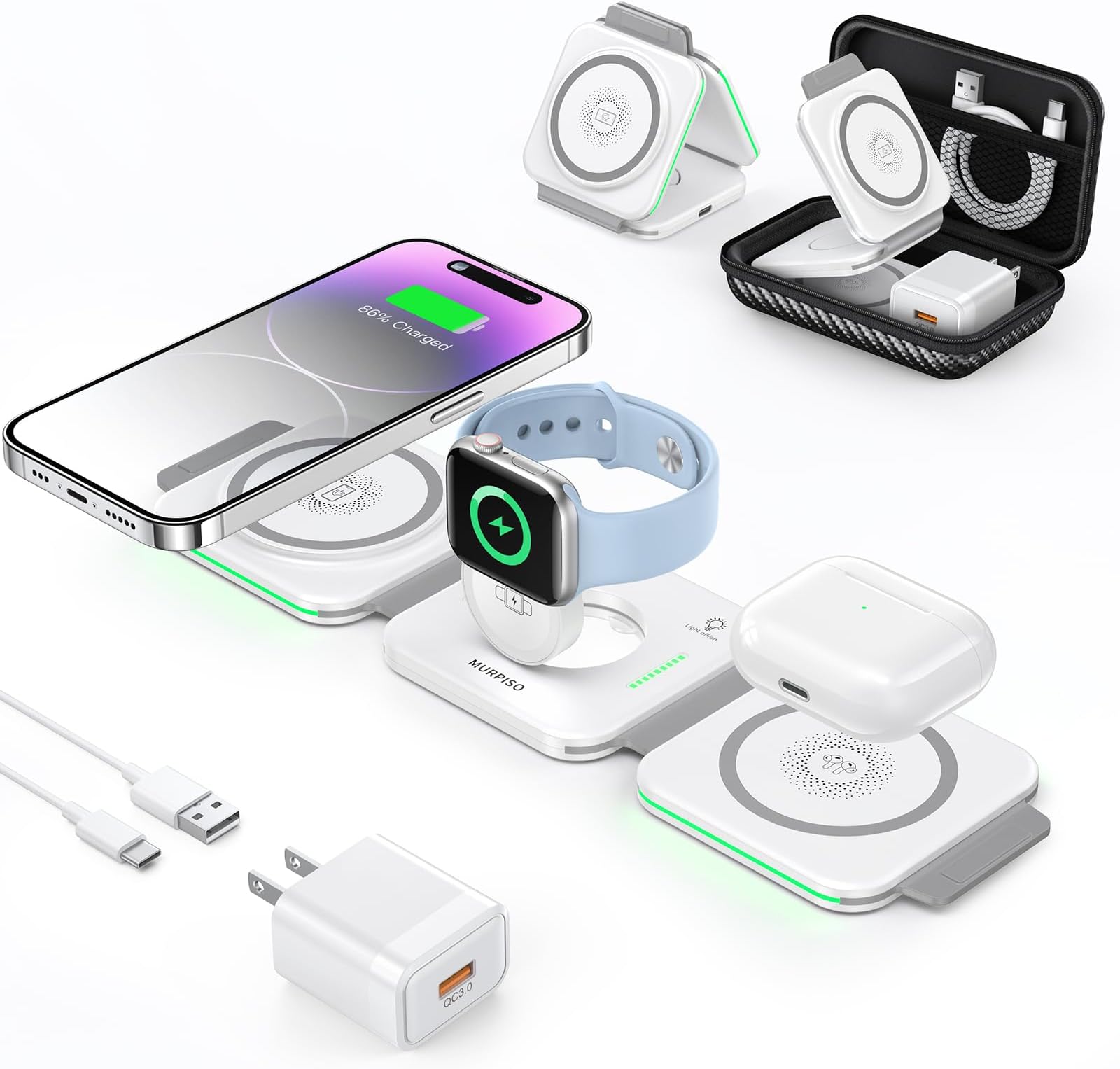 Amazon.com: MURPISO 3 in 1 Charging Station for Apple,Magnetic Foldable ...