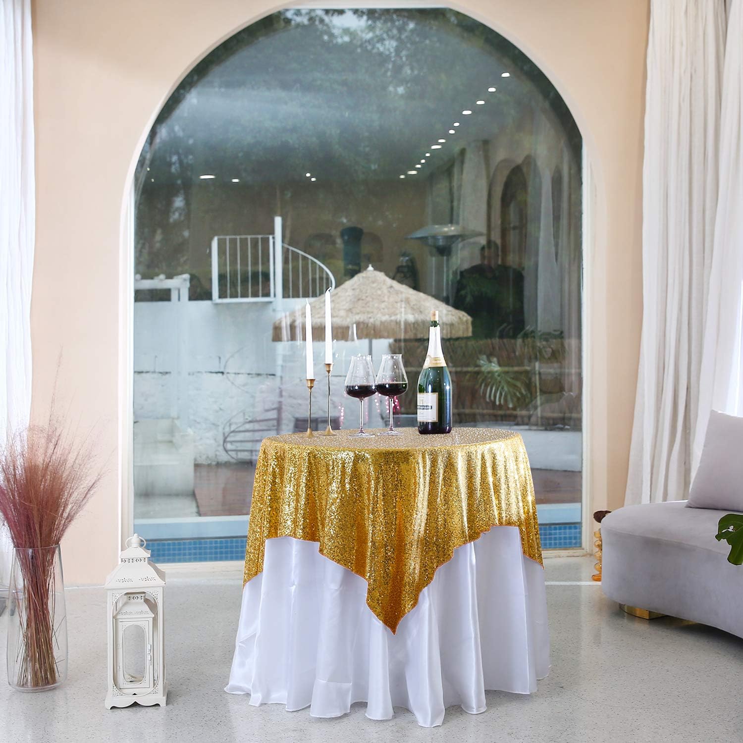 Amazon.com: Sequin Tablecloth Square Gold 50X50 inch Glittering Shimmer ...