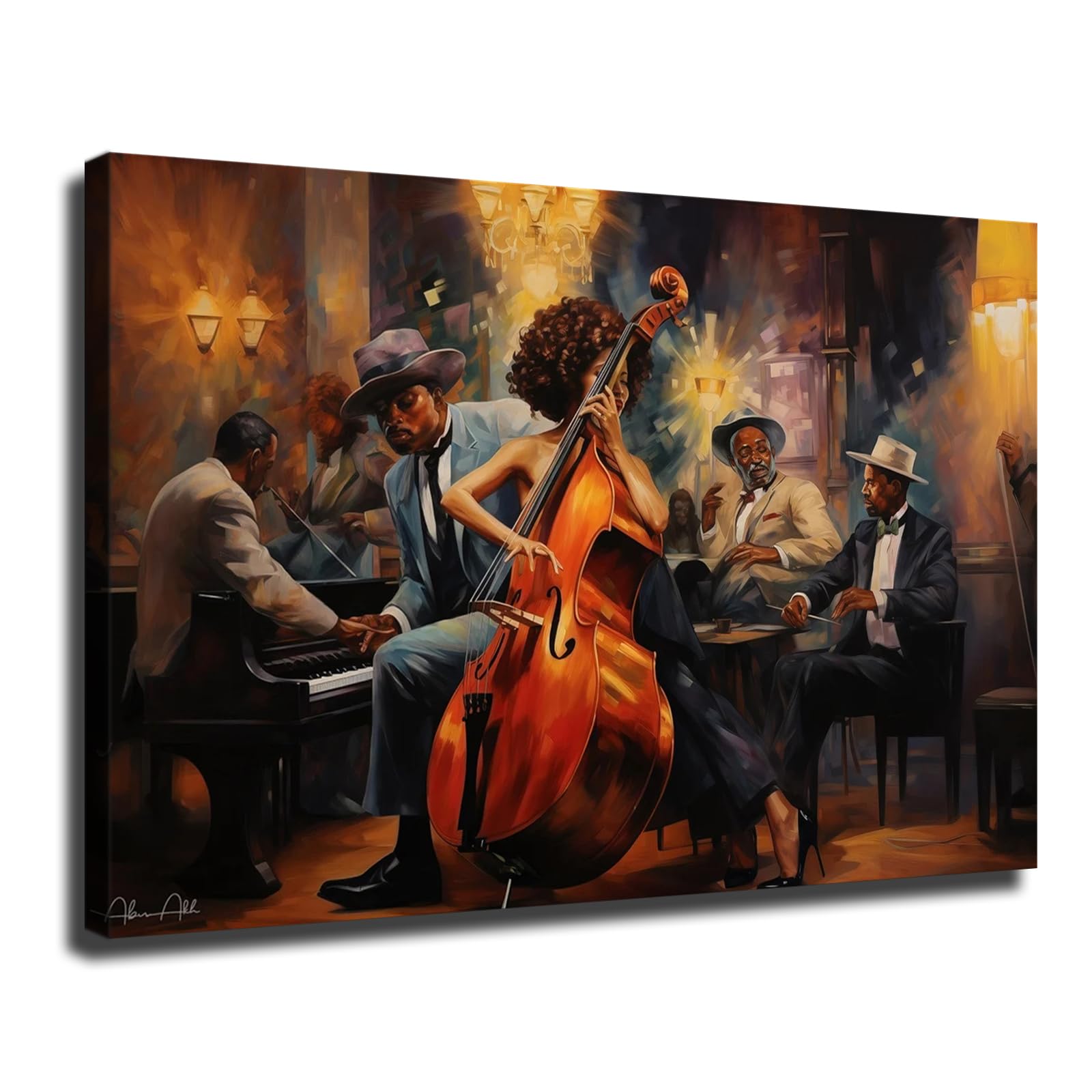 Amazon.com: African American Jazz Band Canvas Wall Art, Black Culture ...