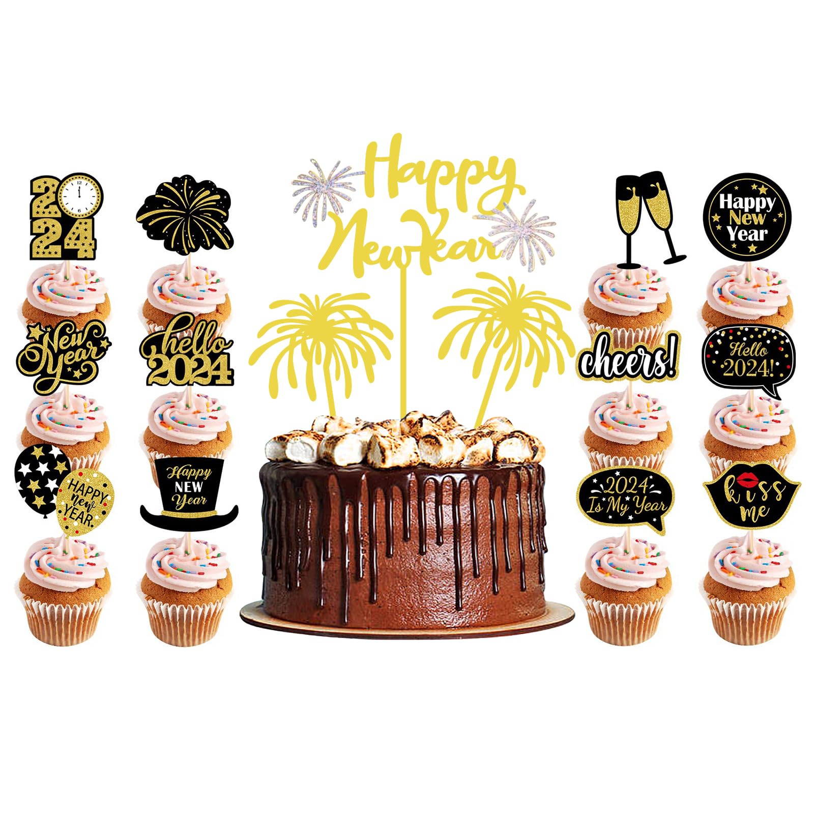 Buy 2024 New Years Eve Decorations Cake Toppers Set of 15, Happy New ...