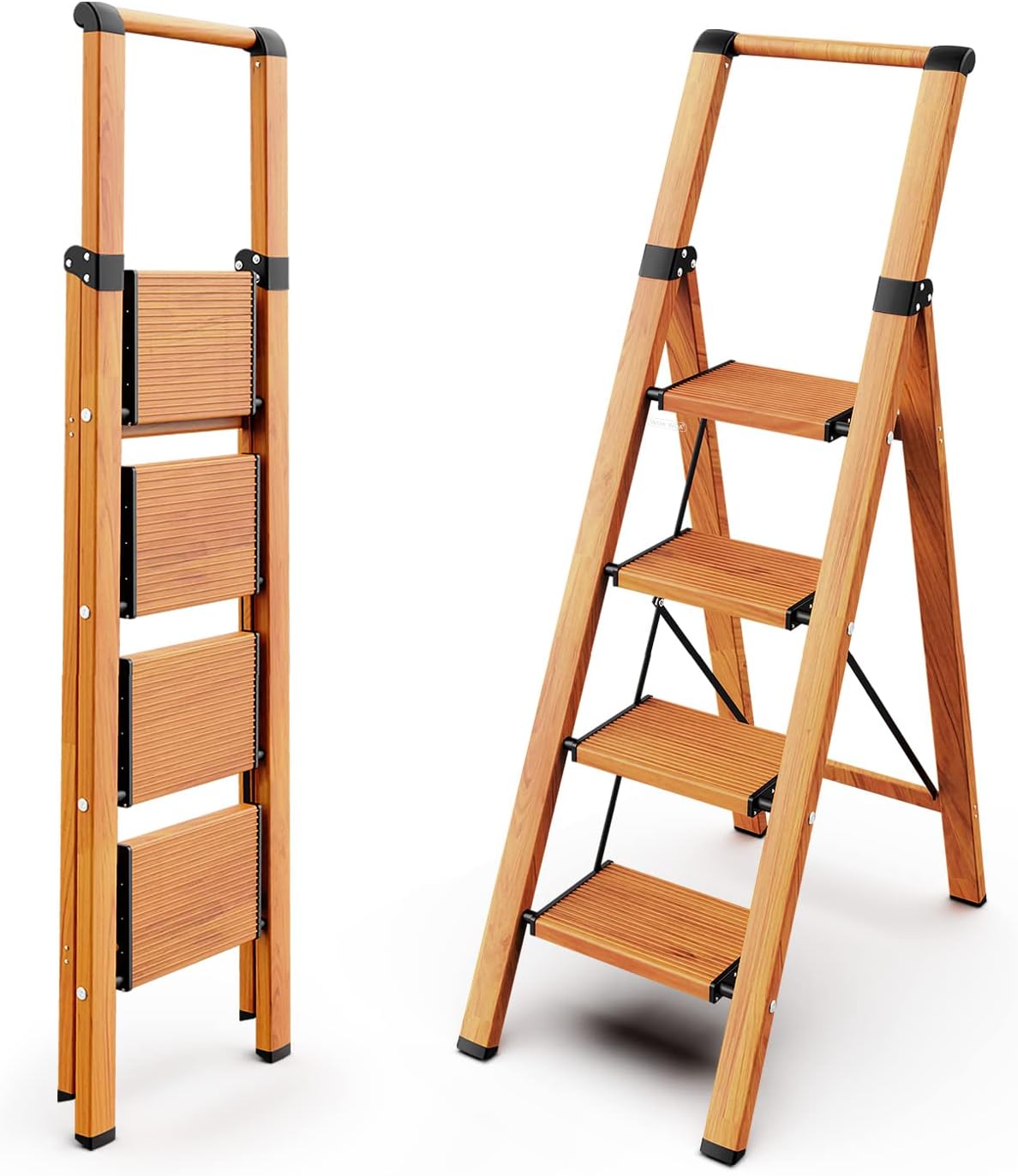 WOA WOA 3 Step Ladder, Lightweight Aluminum Stepladders with Widen ...