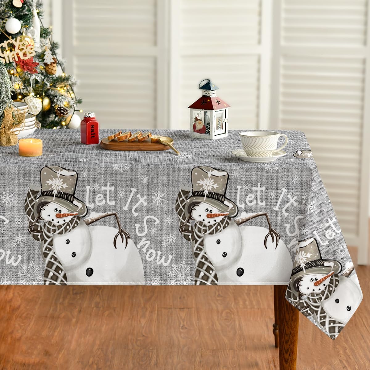 Amazon.com: AnyDesign Christmas Table Cover Gray Snowflake Xmas Tree ...