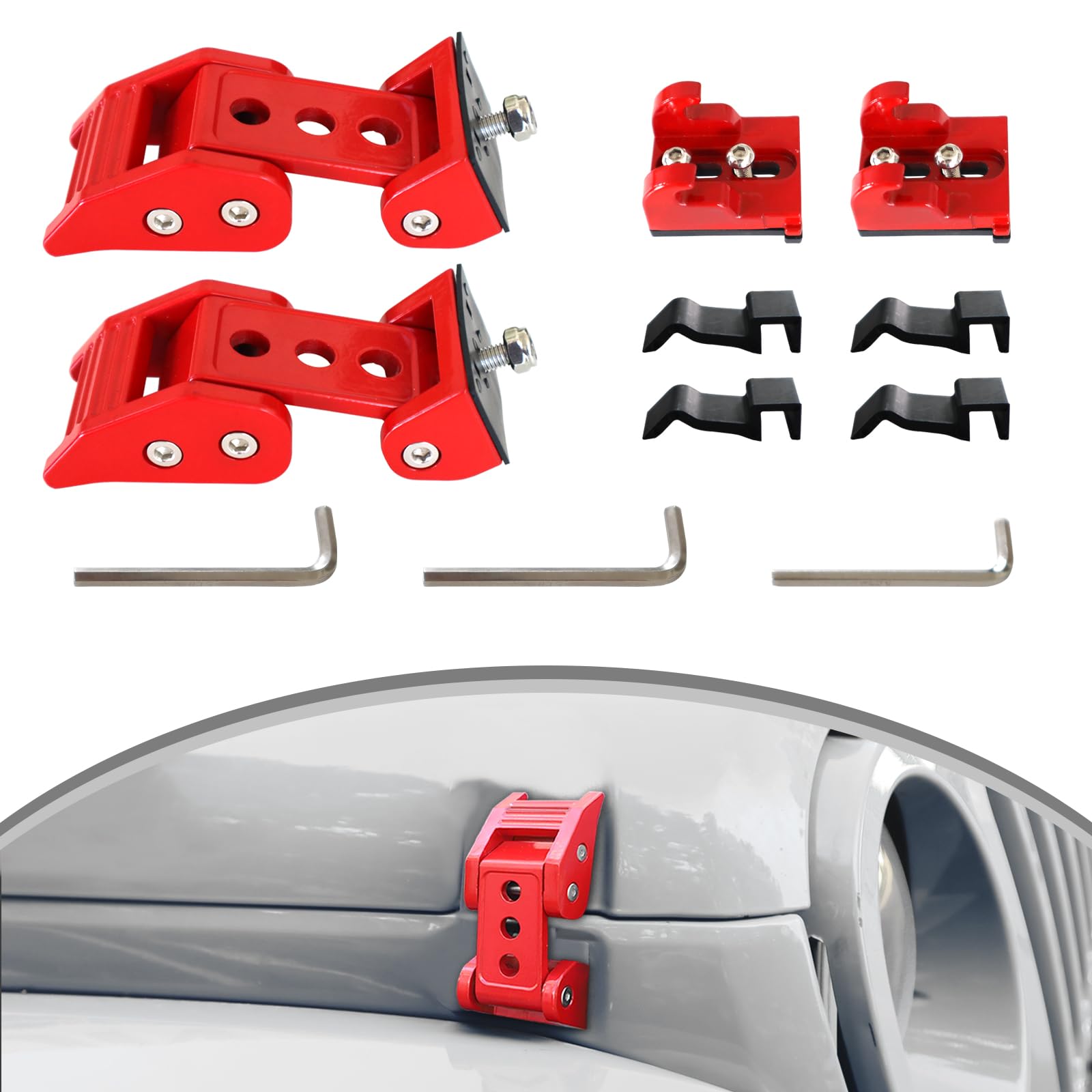 Hood Latches Aluminum Hood Lock Catch Latches Kit Compatible Jeep ...