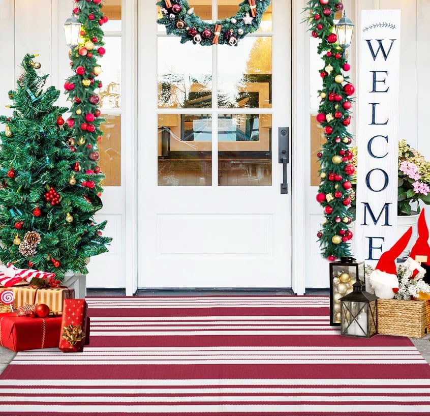 Amazon.com: USTIDE Red and White Striped Outdoor Rug 35.4'' x 59 ...
