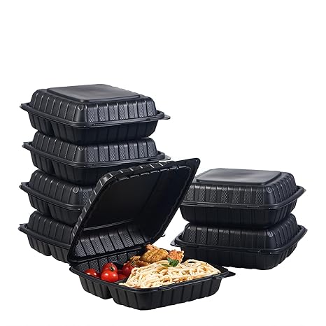 Amazon.com: FULING 9X9 3-Compartment 50-Pack Plastic Clamshell Takeout ...