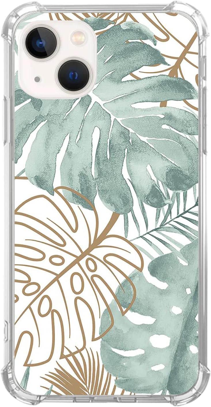 Amazon.com: Qivtpjkrin Green Gold Leaves Phone Case Compatible with ...
