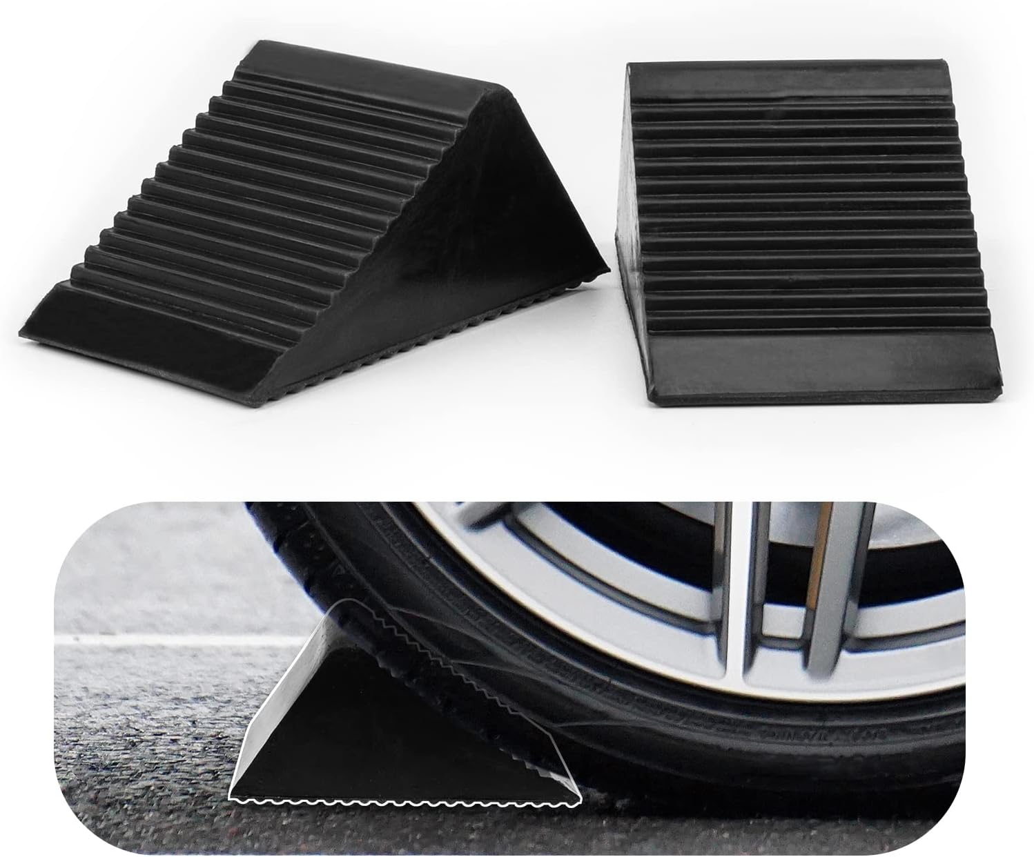 Draper 125 x 60 x 78mm Rubber Wheel Chocks | 2 Piece Levelling Ramps ...