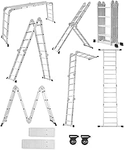QINQIANG 470cm Folding Ladder Aluminium 4 x 4 Step Ladders Multi ...
