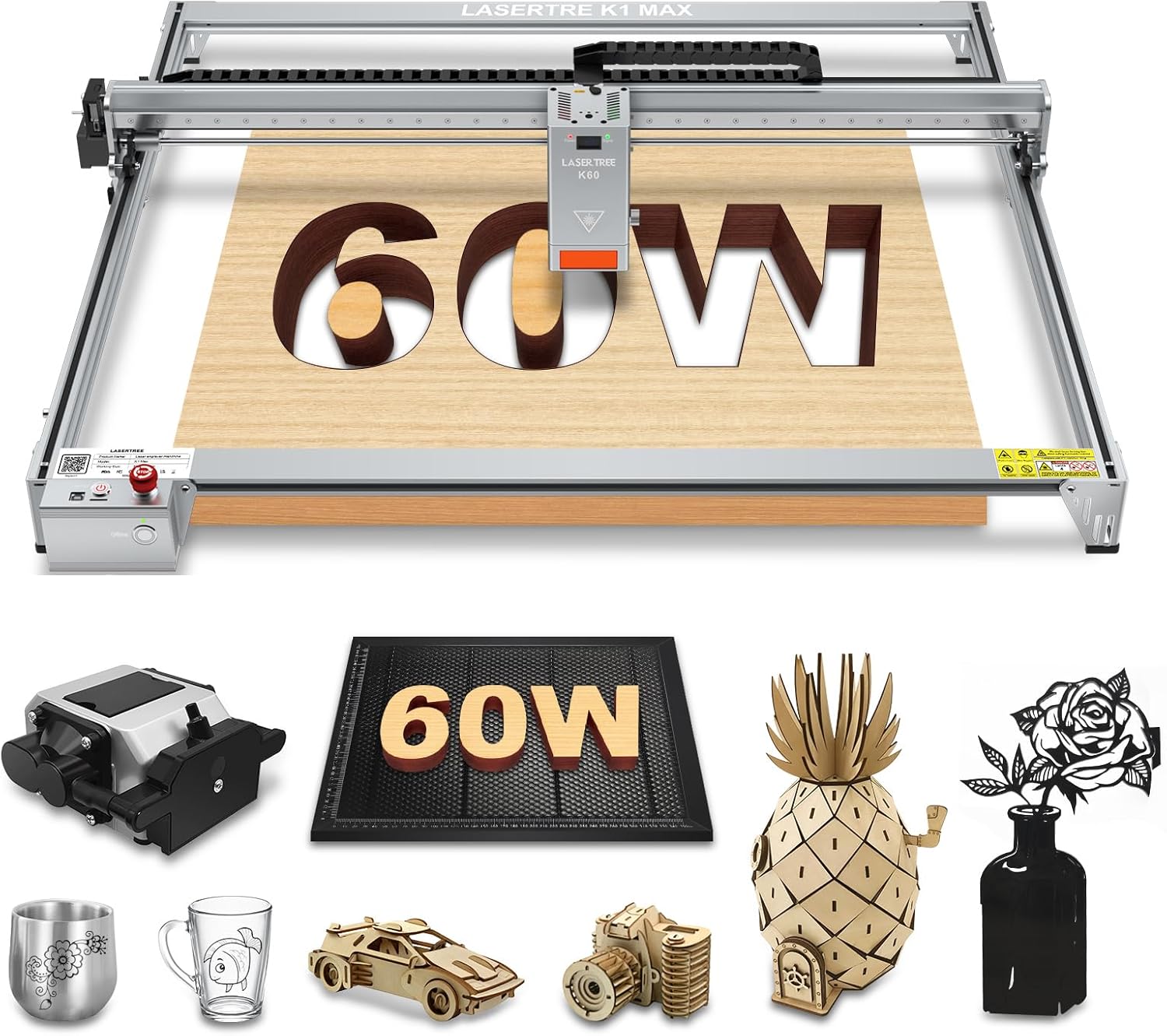 LASER TREE 60W Laser Engraving Machine with Air Pump,60W Output Power ...