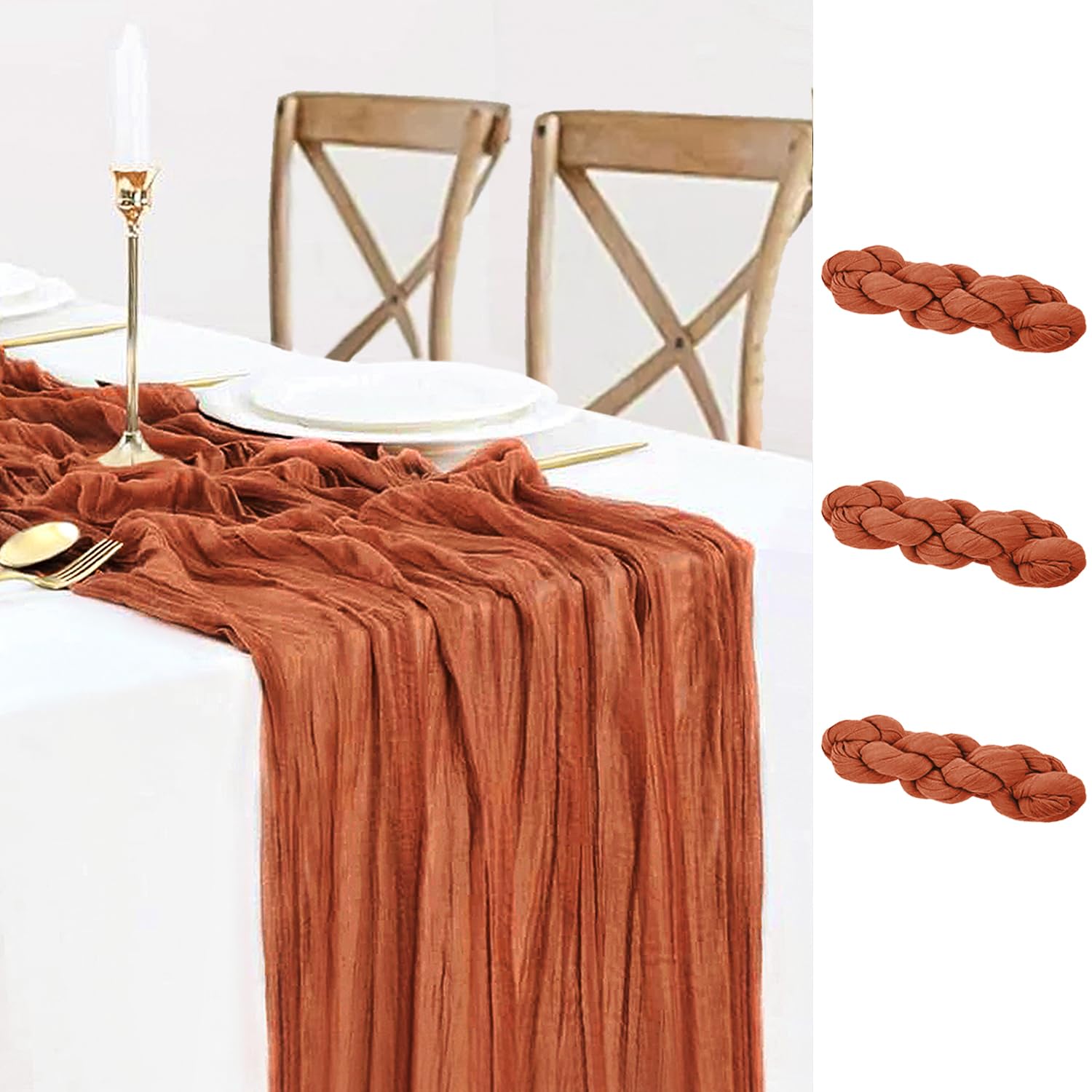 Snapklik.com : 3 Pieces Terracotta Cheesecloth Table Runners 10ft ...