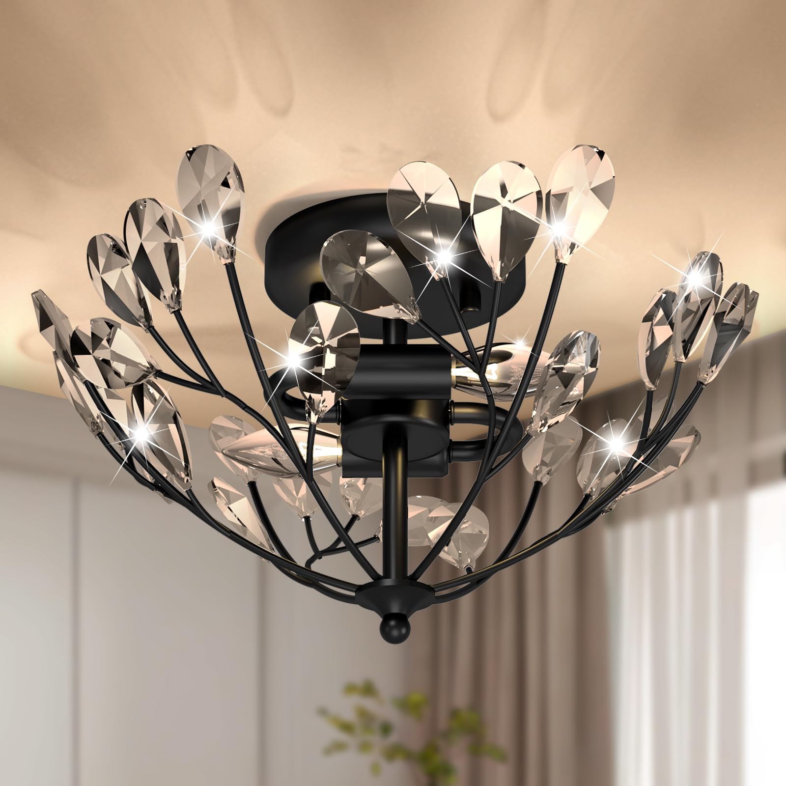 Snapklik.com : Crystal Chandelier, Small Semi Flush Mount Ceiling Light ...