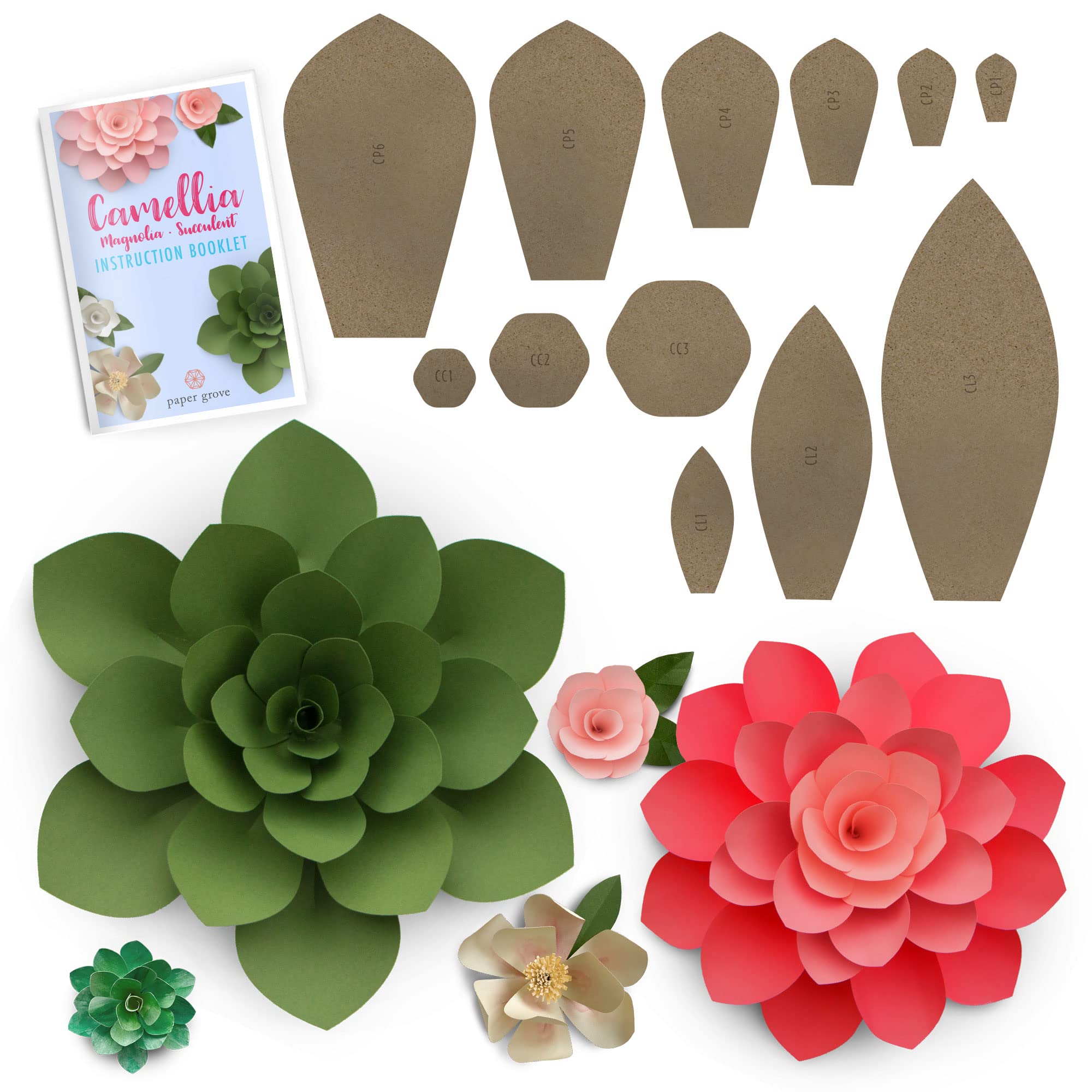 Snapklik.com : Paper Camellia + Magnolia + Succulent Template DIY Kit