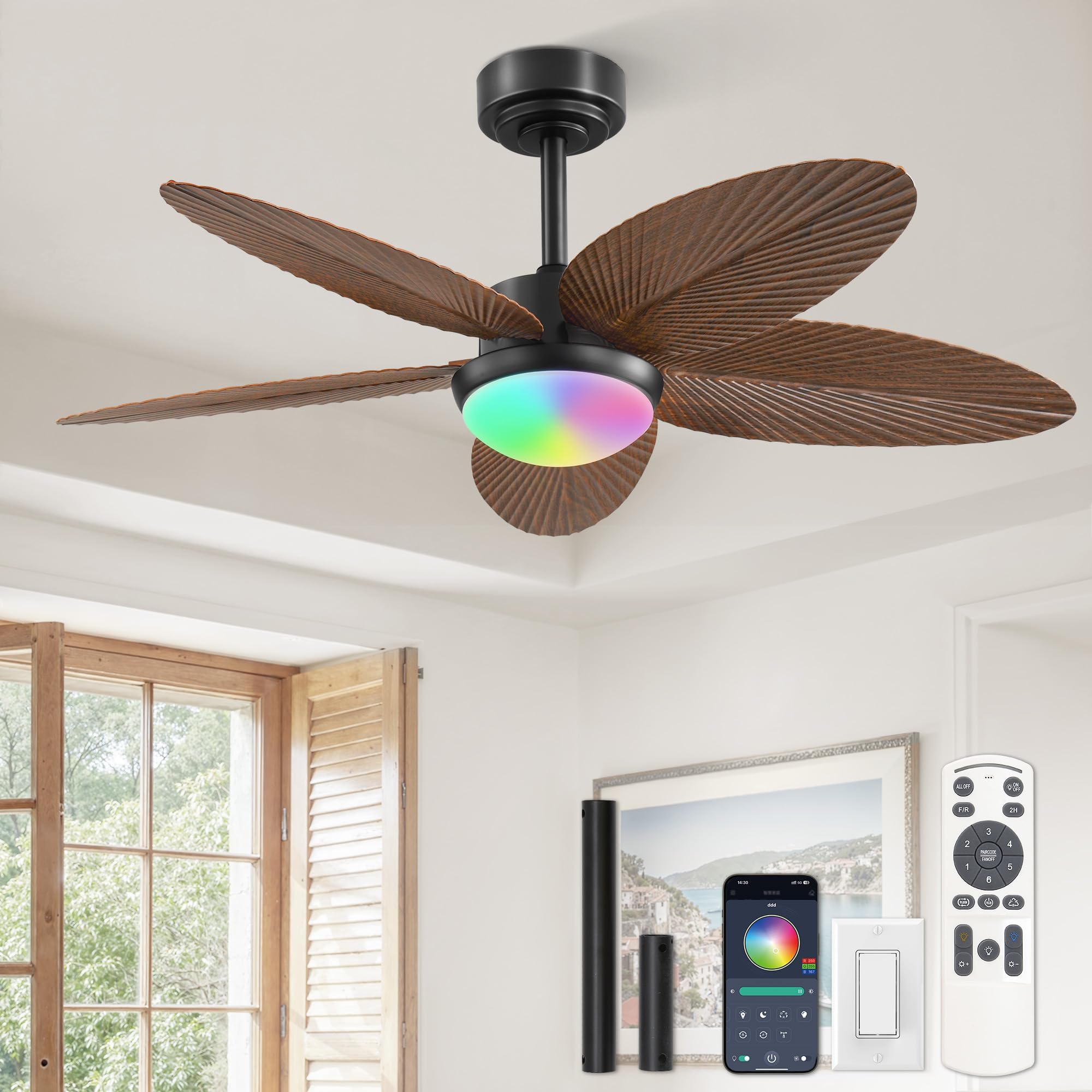 Fanbulous Tropical Ceiling Fans with Lights and Remote/APP Control, 42 ...