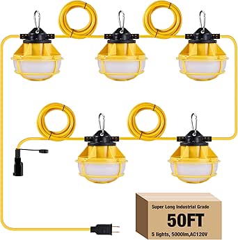 LED Construction String Lights 50FT 65W 8000LM 5000K ETL Listed ...