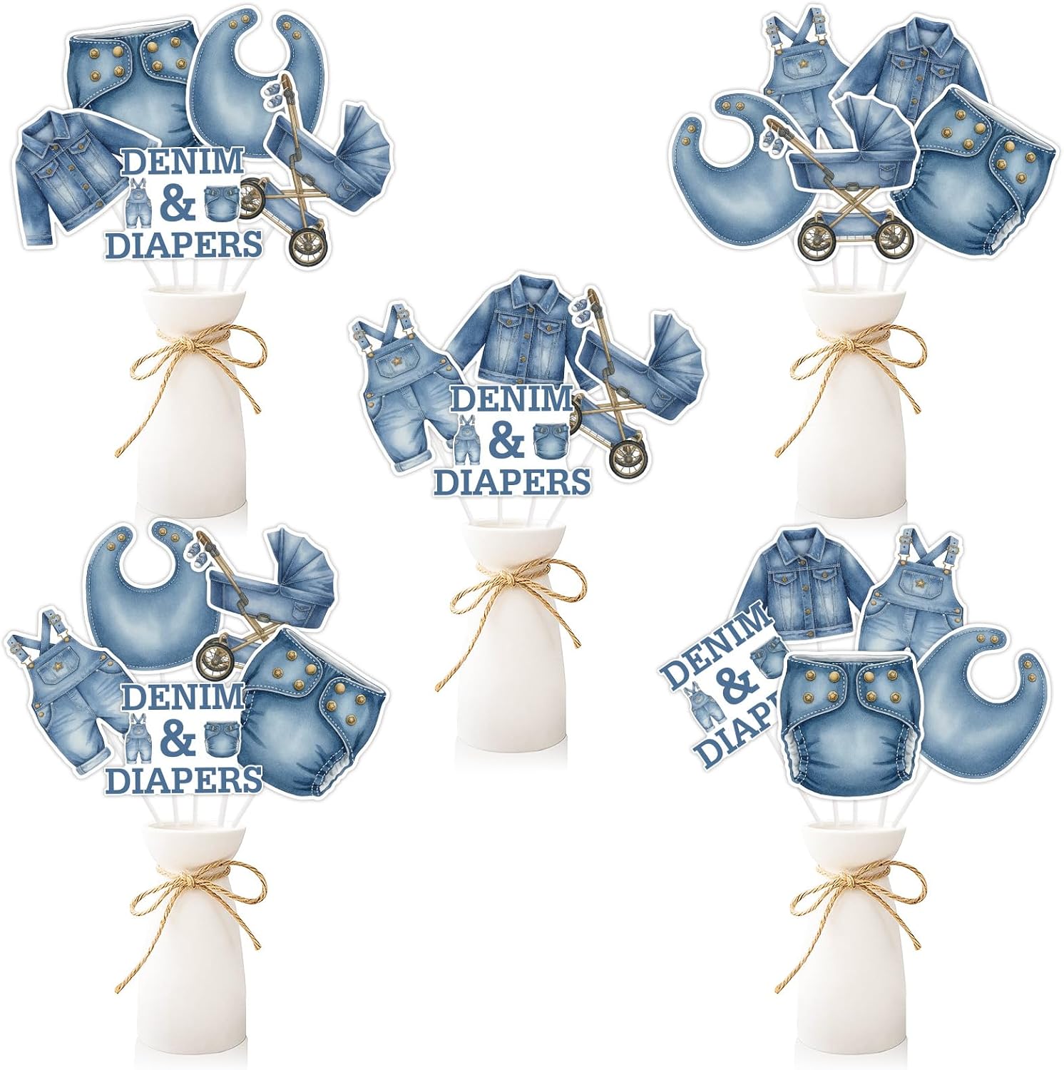 Amazon.com: Jollyboom Blue Jean Baby Shower Decorations, 24pcs Diapers ...