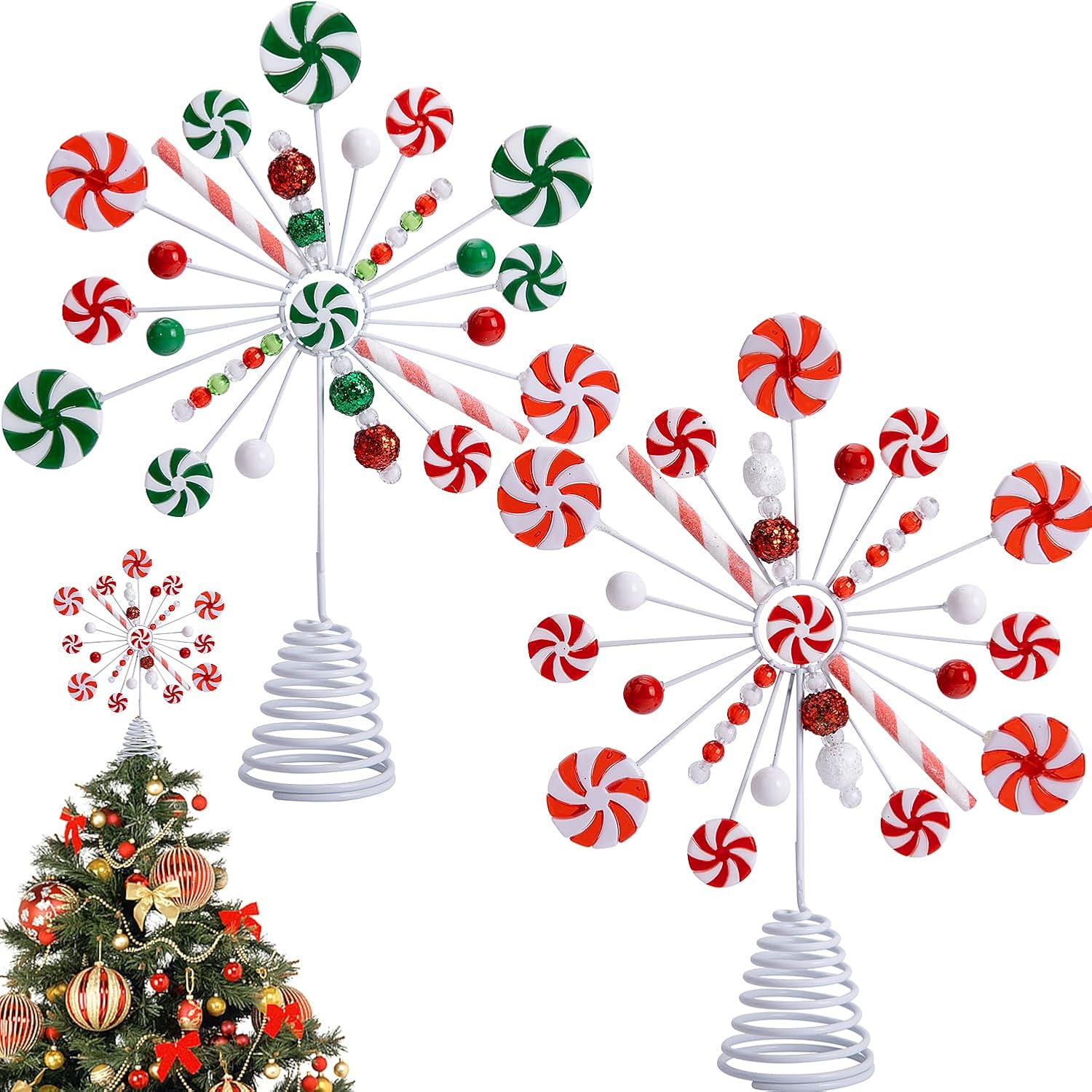 Amazon.com: RunNico 2PCS Candy Snowflake Tree Topper - Peppermint Candy ...