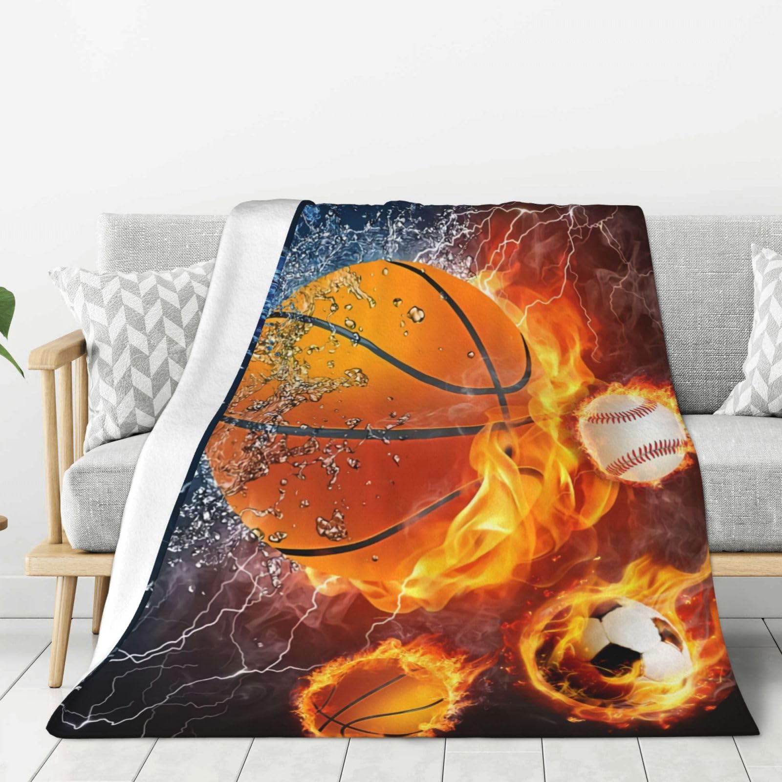 Amazon.com: Throw Baskball Blanket 3D Print Blanket Sport Ball in Fire ...
