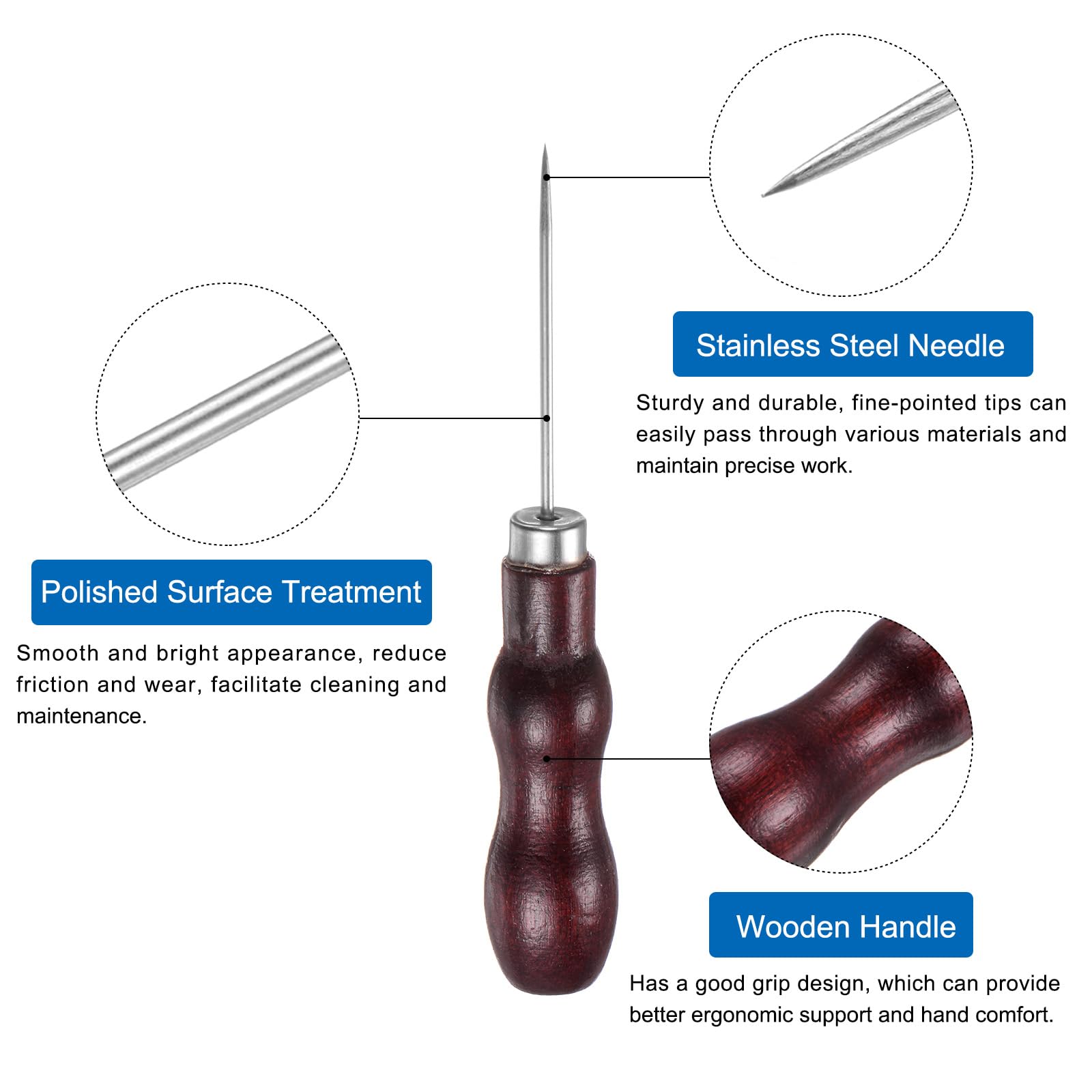 Sewing Awl 3pcs Handwork Double Gourd Straight Head Leather Awl Tool Sewing