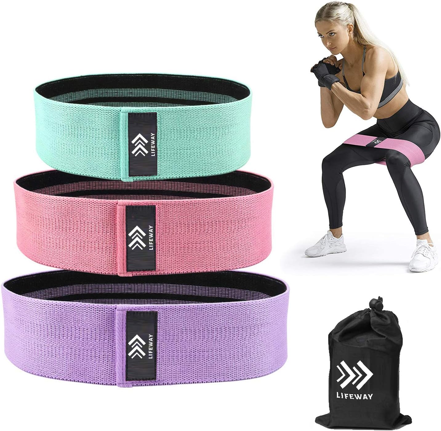 LIFEWAY Resistance Bands for Legs and Butt - Booty Bands Set, Non Slip ...