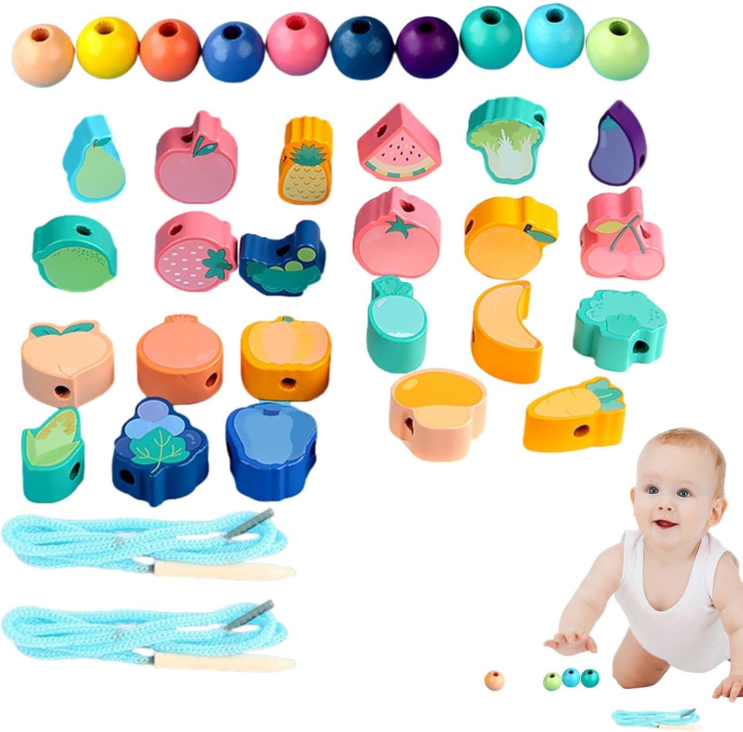 Amazon.co.jp: Racing Beads for Toddlers | DIY Wood Beads Threading ...