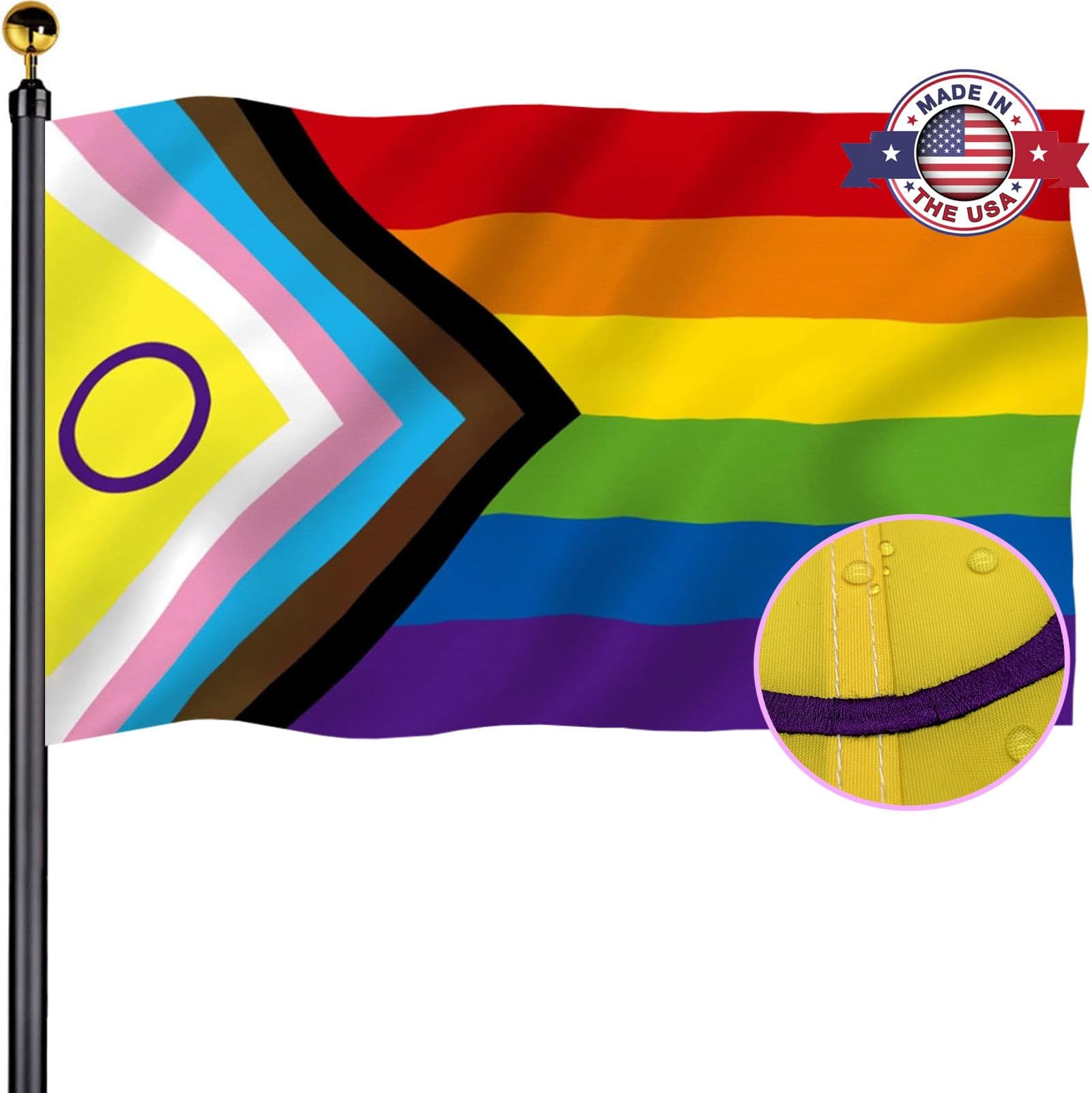 Amazon.com : Intersex Progress Pride Flags 3x5 Outdoor - Embroidered Circle and Sewn Stripes ...