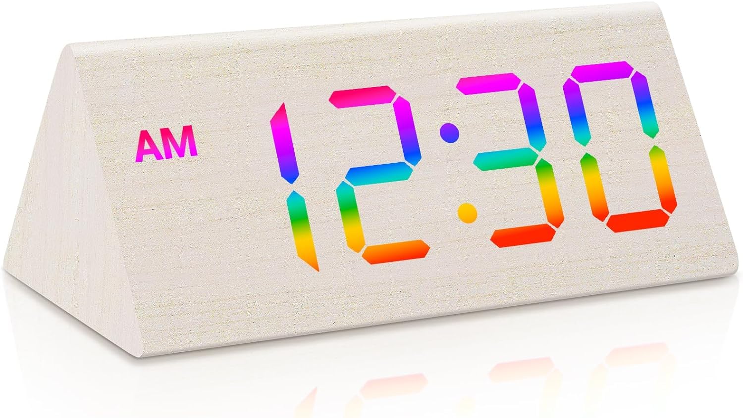 Newest White LED Wooden Digital Alarm Clock with 8 Dynamic RGB Colors ...