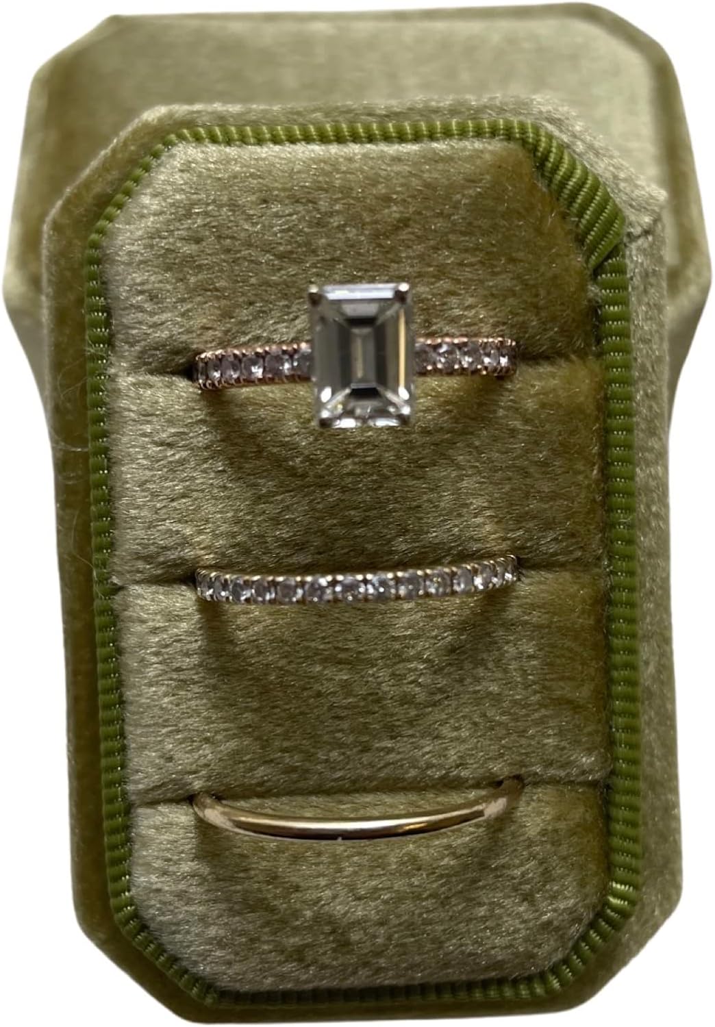 Amazon.com: Monogram 3 Slots Ring Box Long Octagon Vintage Velvet ...