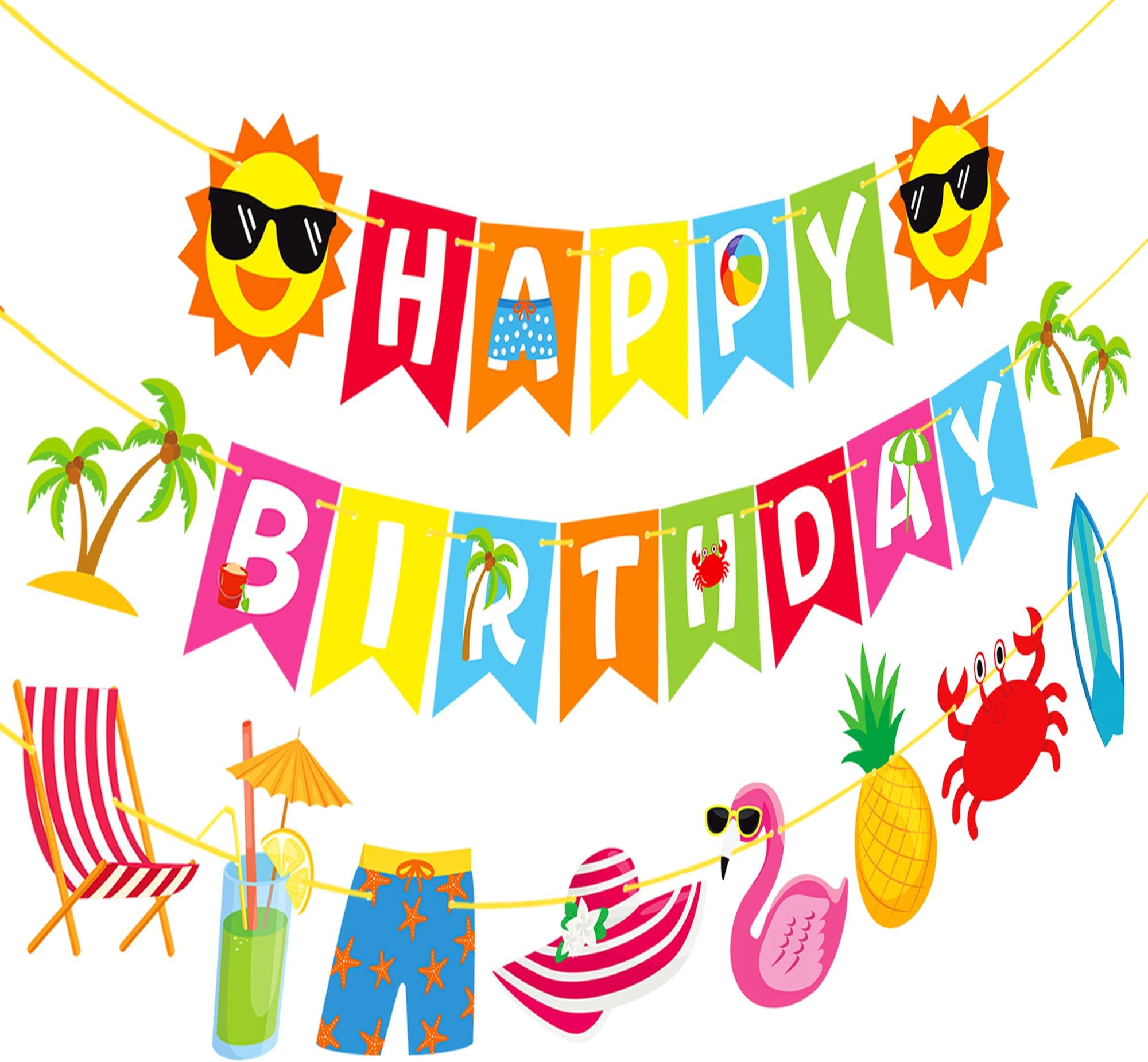 Amazon.com: Beach Birthday Banner Birthday Party Decorations 4Pcs ...