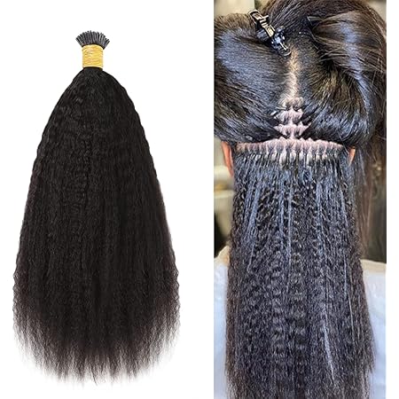 Amazon.com : HAPPY&CC 3C 4A Kinky Curly I Tip Hair Extensions Human ...