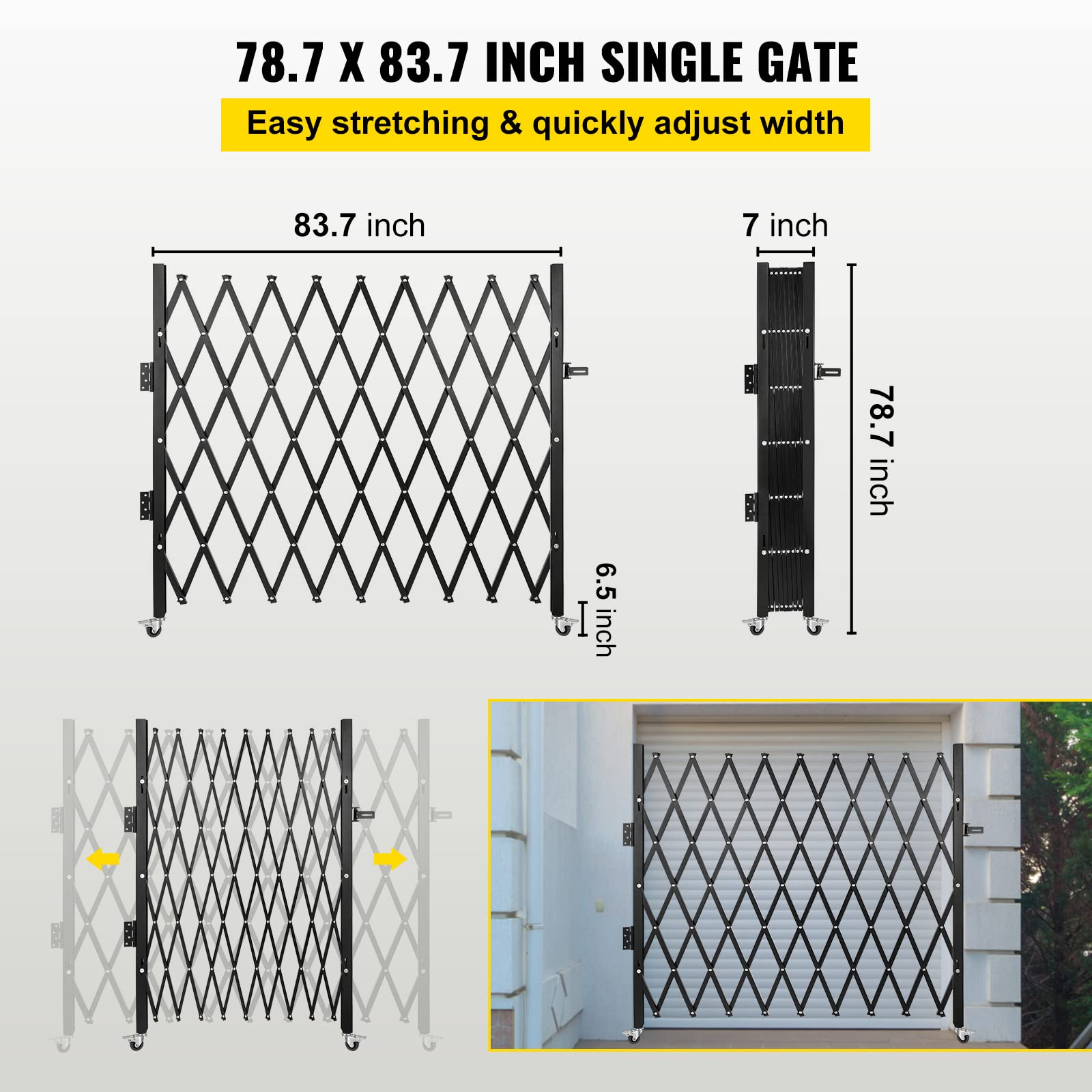 Buy VEVOR Single Folding Security Gate, 7' H x 6-1/2' W Folding Door ...