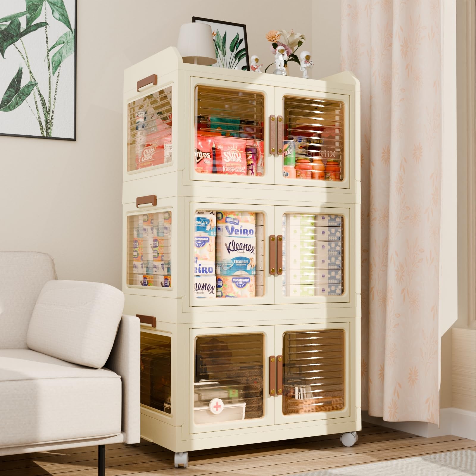 GARPROVM Faltbar Aufbewahrungsbox mit Deckel und Rollen, 104L Stapelbar ...