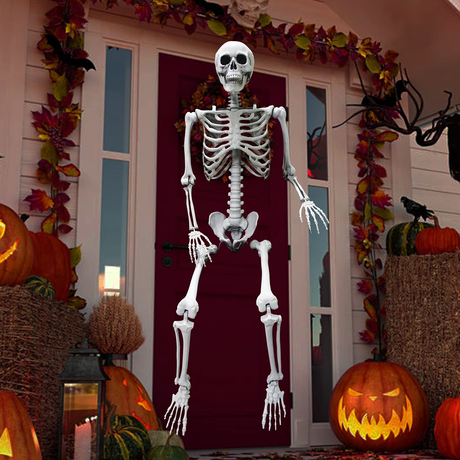 Amazon.com: 5.4 FT Life Size Skeleton Mardi Gra Decorations Posable ...
