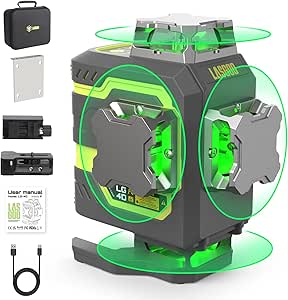 LasGoo LG-4D 16 haz verde 4x360° nivel láser, herramienta autonivelante con diseño dual ...