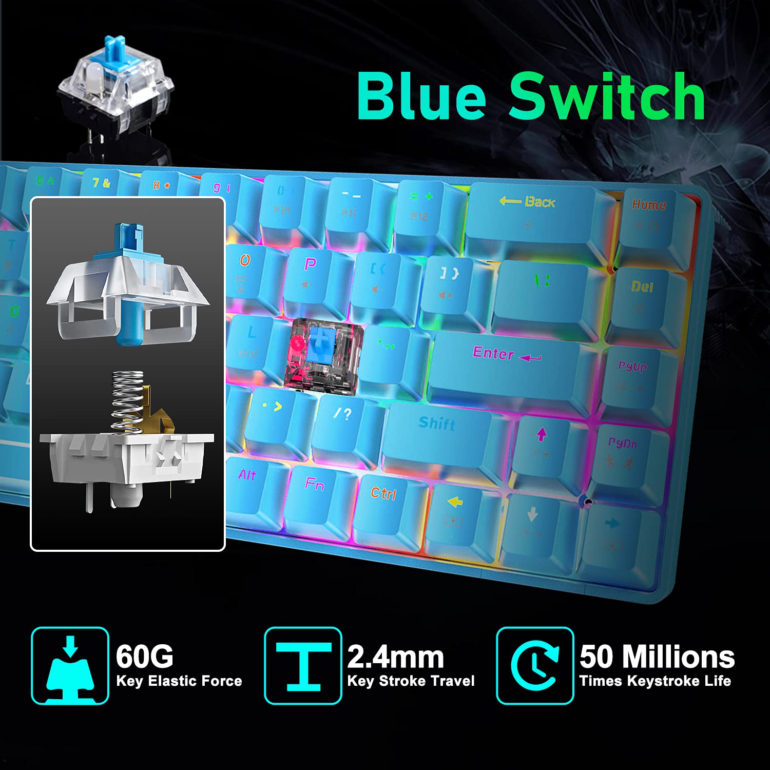 Snapklik.com : LexonElec 60% Wired Gaming Keyboard, RGB Backlit Ultra ...