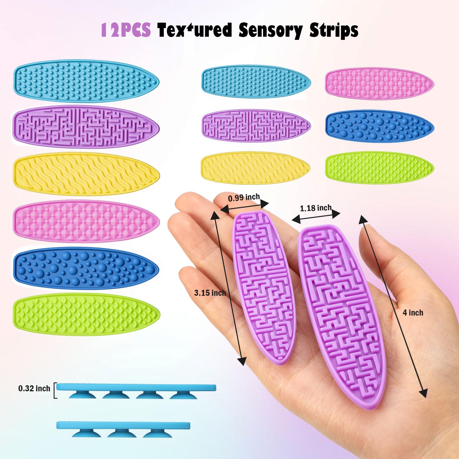 Textured Tactile Toys 12-Pack Sensory Fidget Strips - Textured Suction ...