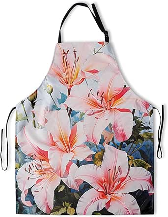 Amazon.com: Lily Flower Apron with Pockets - Tropical Floral Bib Apron ...