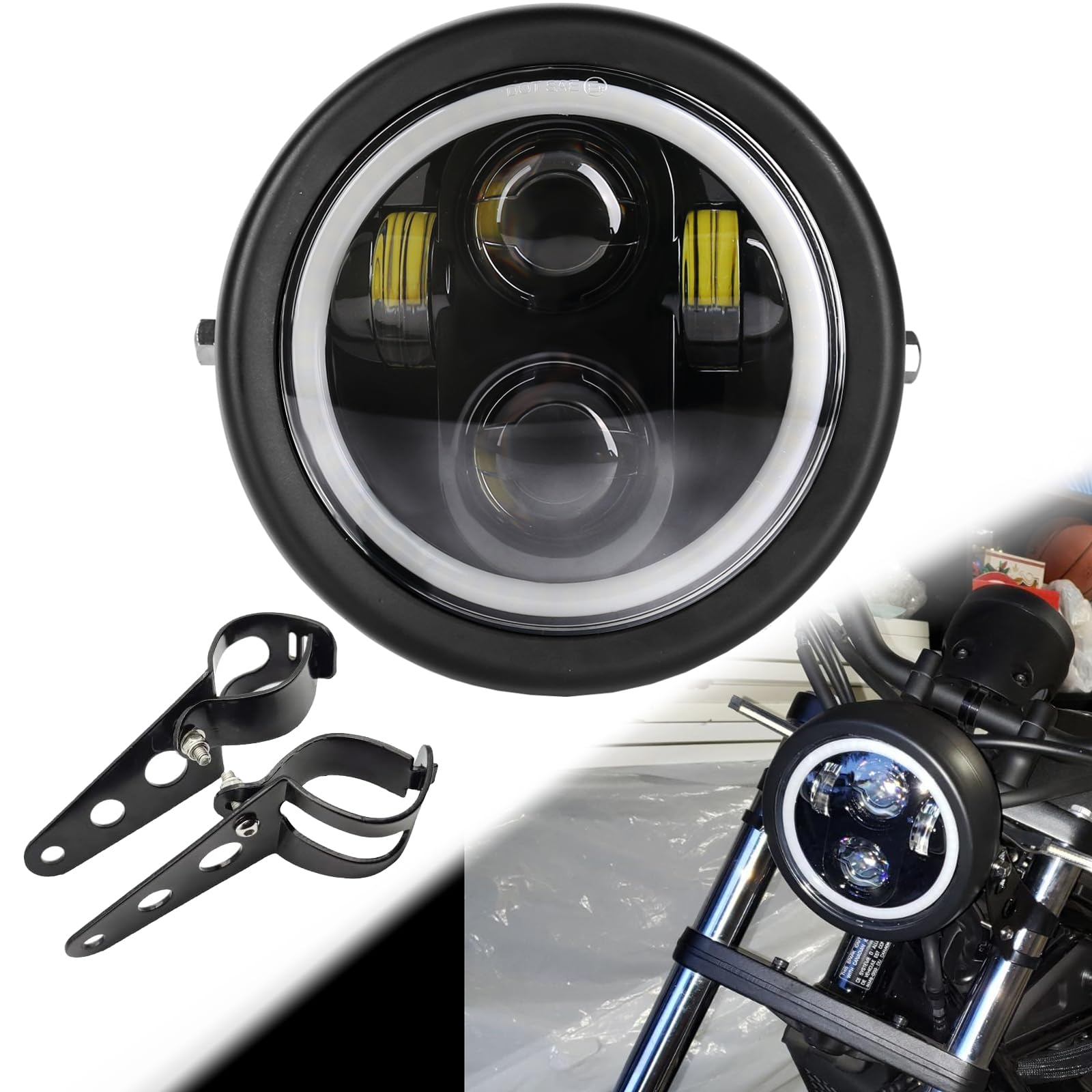 Amazon.com: SINLIRU 5.75inch Led Headlight White Halo DRL with Black ...