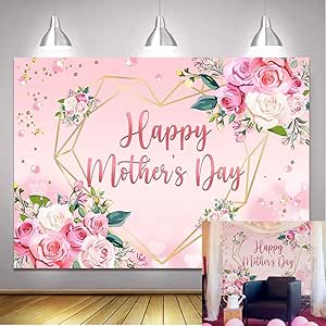 Amazon.com : Generic Happy Mother's Day Photography Backdrop Mother's Day Pink Flowers Wall ...