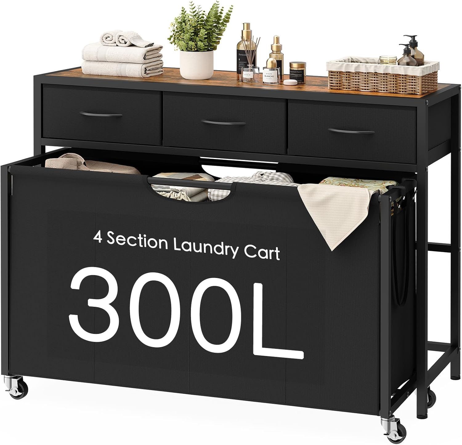 Amazon.com: Laundry Sorter, Rolling Laundry Hamper with 4 Section Pull ...