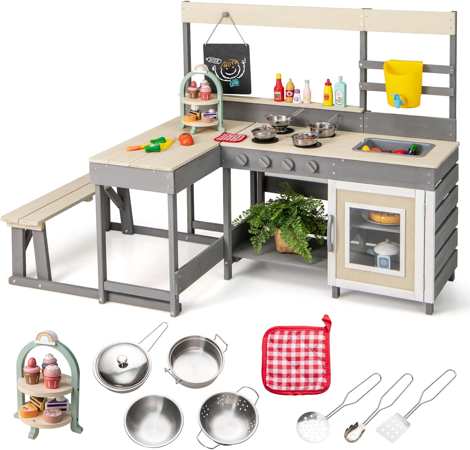 Amazon.com: INFANS Mud Kitchen, Outdoor Play Kitchen with Faucet ...