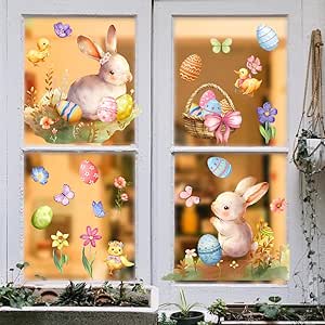 Amazon.com: Easter Window Clings - Cute Bunny Eggs Window Decals Wall ...