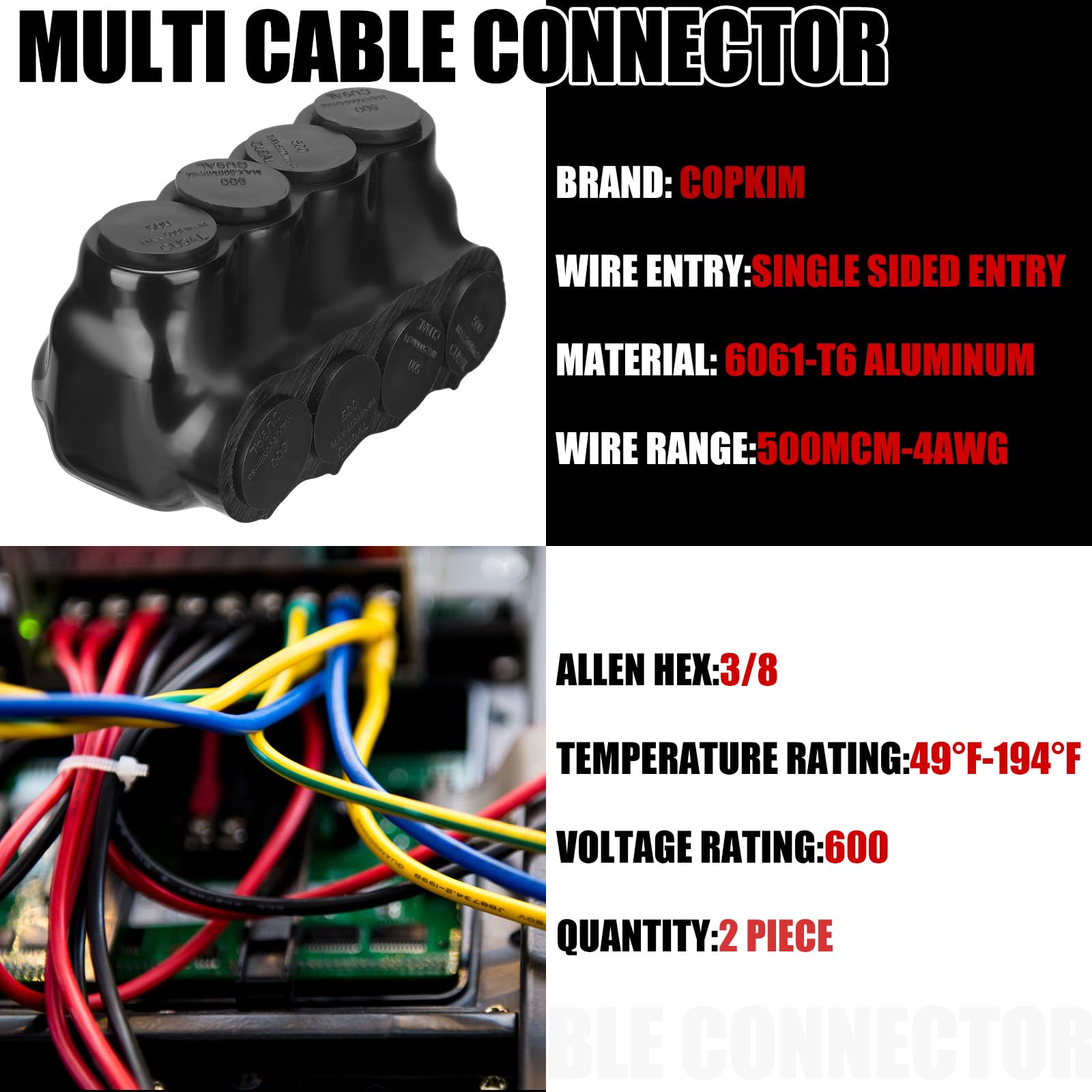 Snapklik.com : Copkim 2 Pcs Black Multi Cable Connector, 4 Wire Ports ...