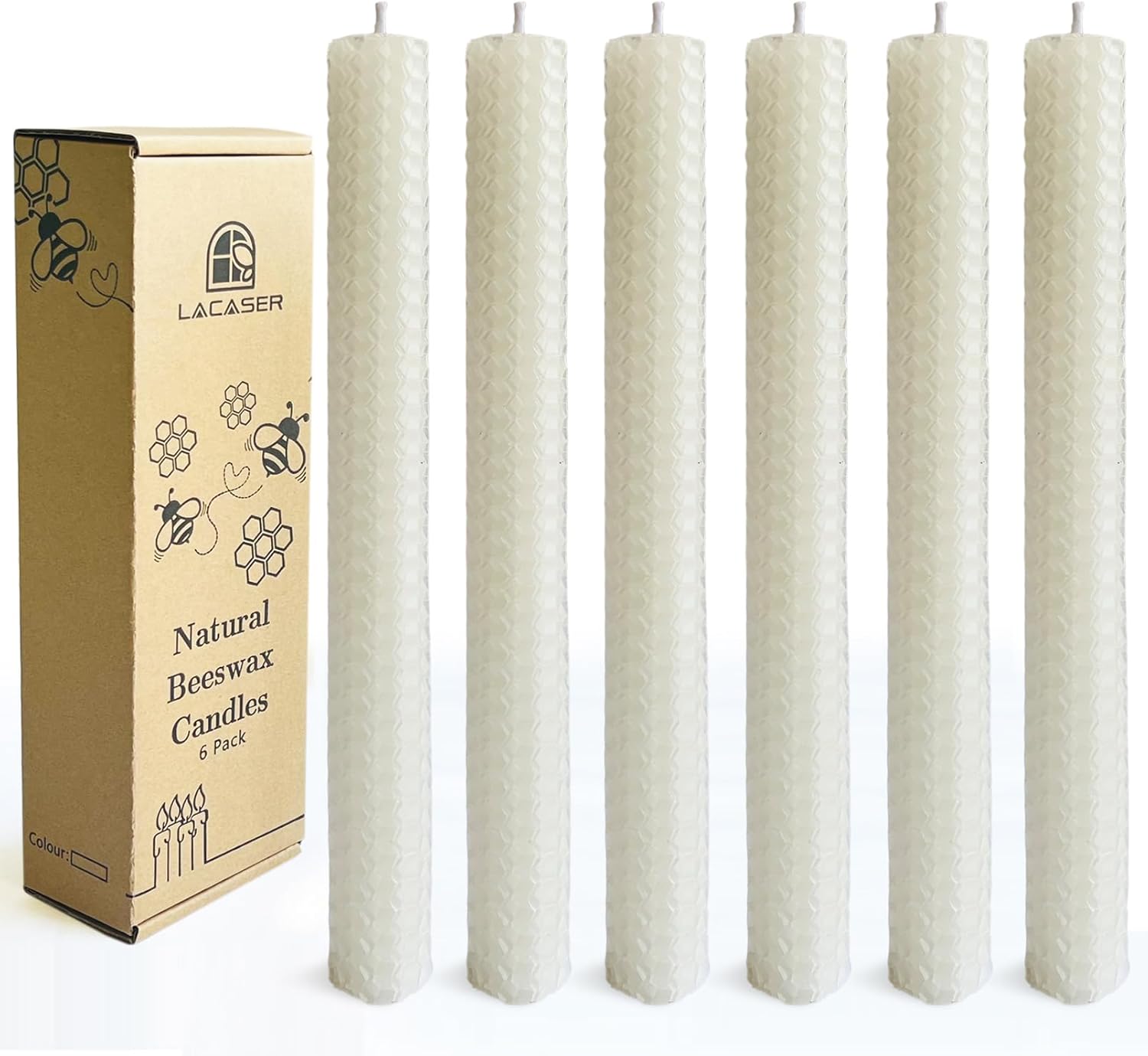Amazon.com: Lacaser Beeswax White Taper Candles Set of 6 Pcs, 9" Long ...