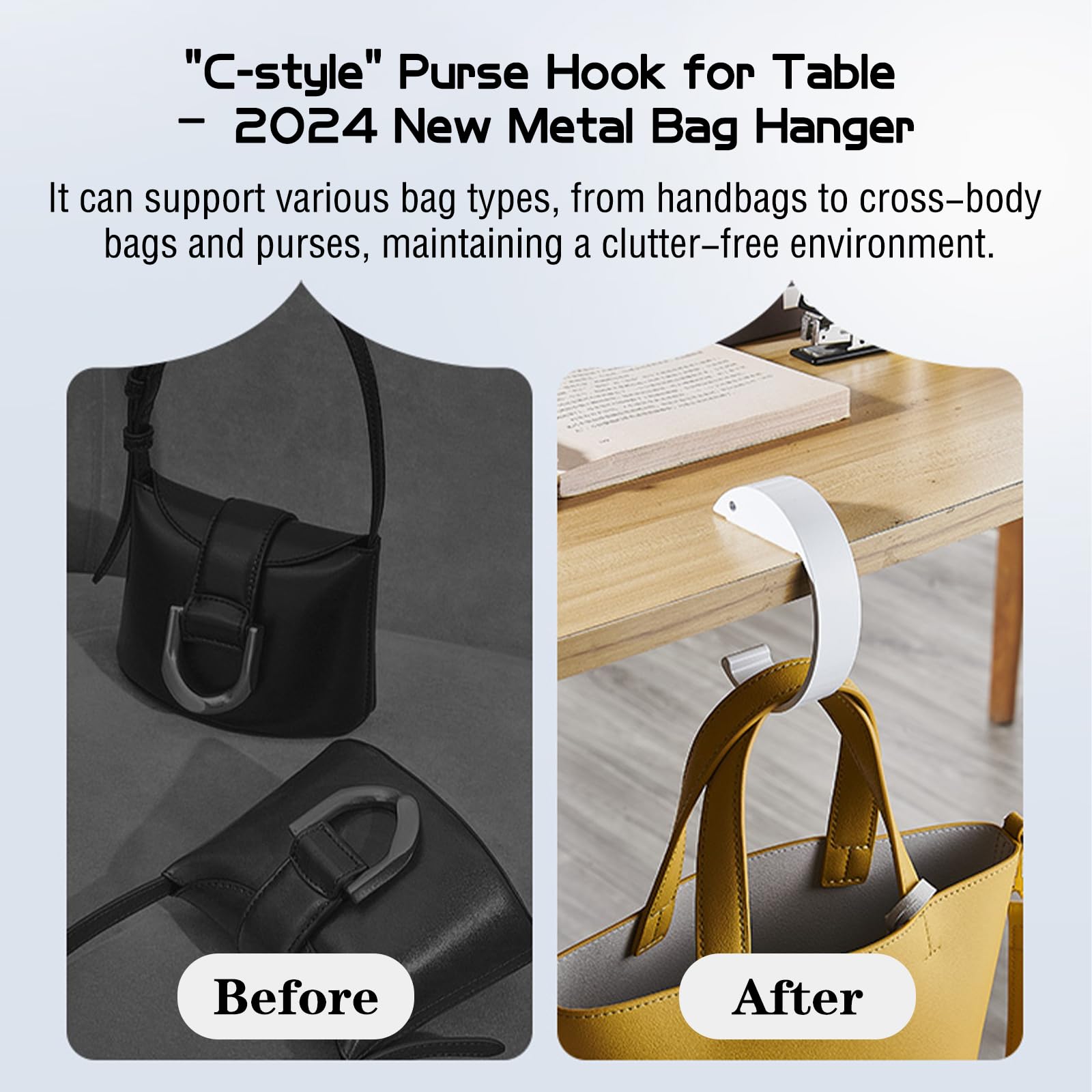 C-Style Purse Hook for Table – 2-Pack 2024 New Metal Bag Hanger ...
