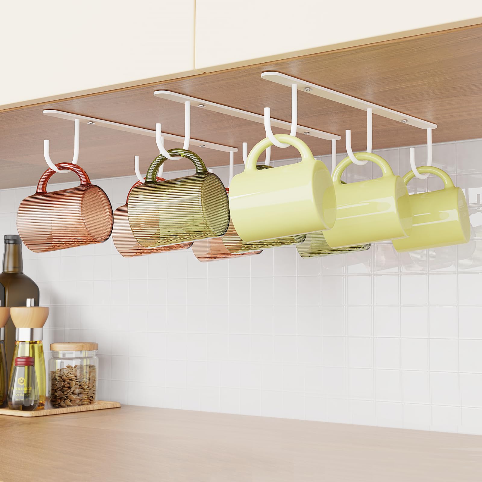 Amazon.com: Luckinow 3 Pack Mug Hooks Under Cabinet, Coffee Mug Holder ...