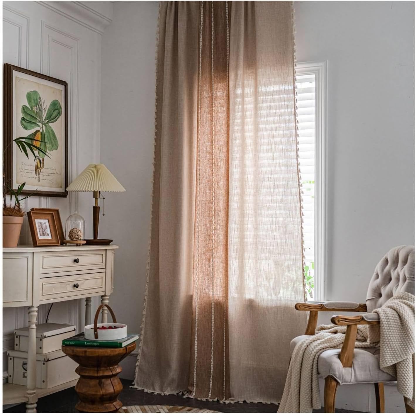 Amazon.com: Mesnt Curtains for Bedroom Sheer, Cotton Semi Transparent ...