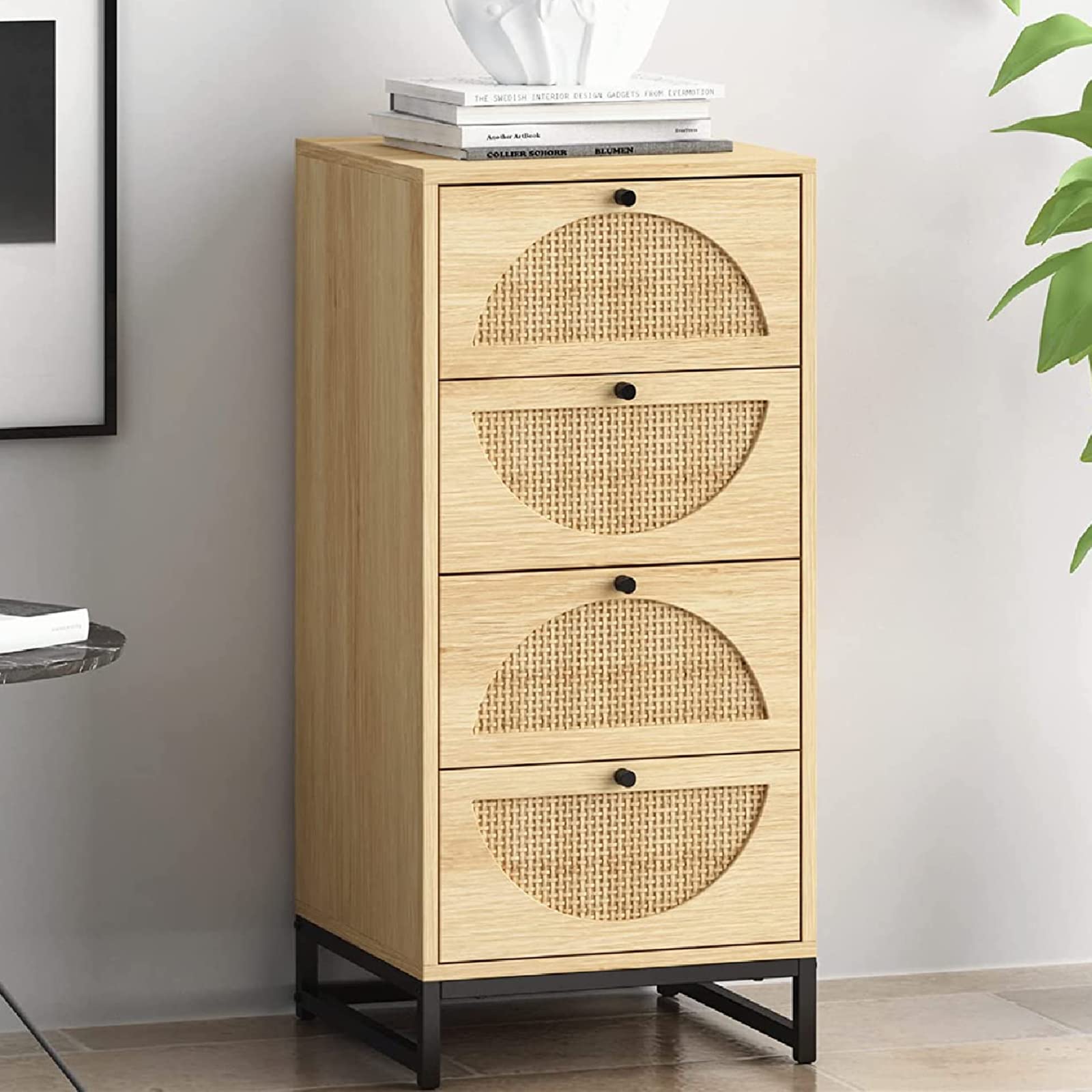 DKLGG Rattan Storage Cabinet, Natural Tall Bedroom Nightstand End Side ...