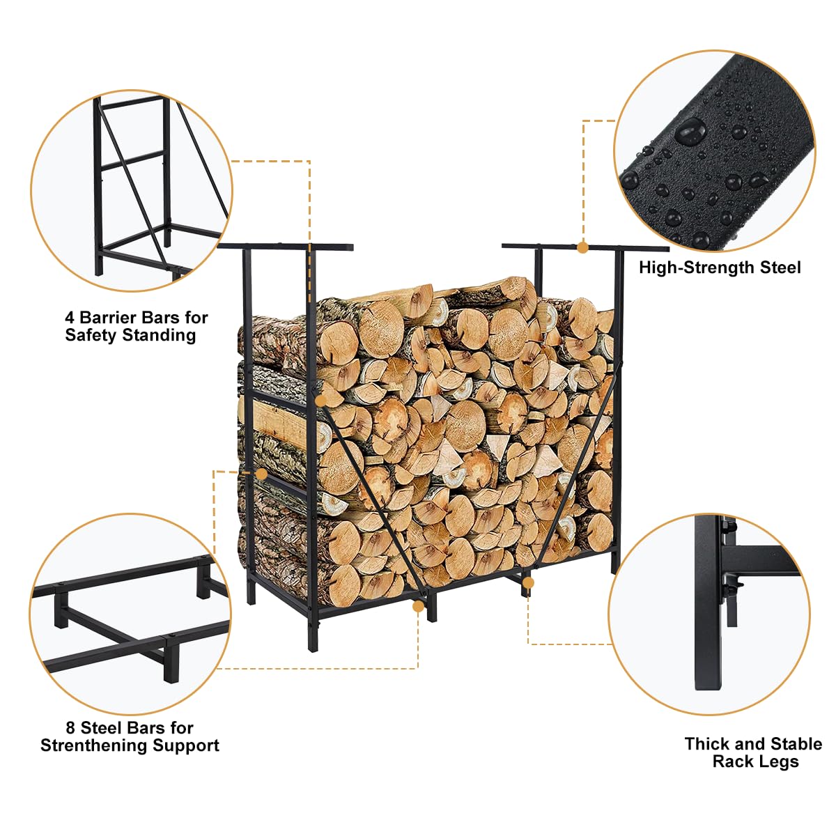 Snapklik.com : Vailge 4ft Firewood Rack Outdoor, Firewood Rack Holder ...