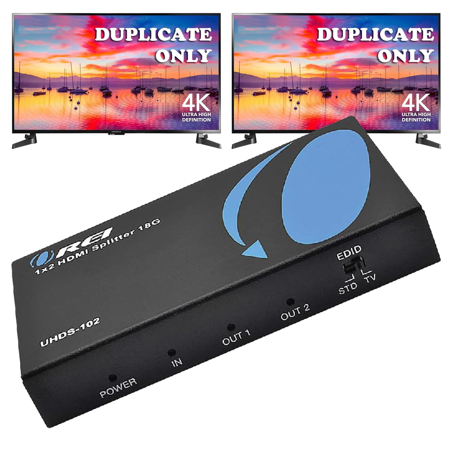 OREI UltraHD 1 x 2 Powered HDM Splitter 4K @ 60Hz HDMI 2.0 HDCP2.2 with ...